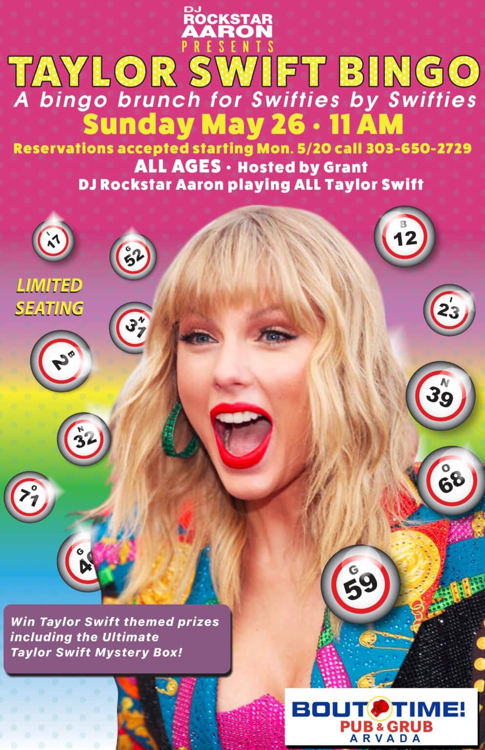 Taylor Swift Bingo - Bout Time Pub & Grub